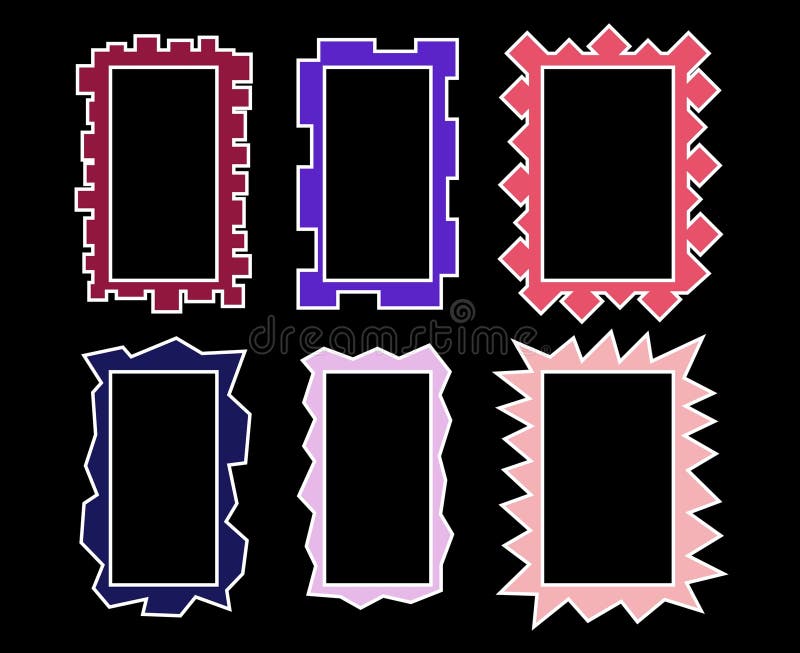 Color Squiggle Frames Set. Zigzag Wavy Edges, Retro Frames, Psychedelic Rectangles, Photo Frames ...