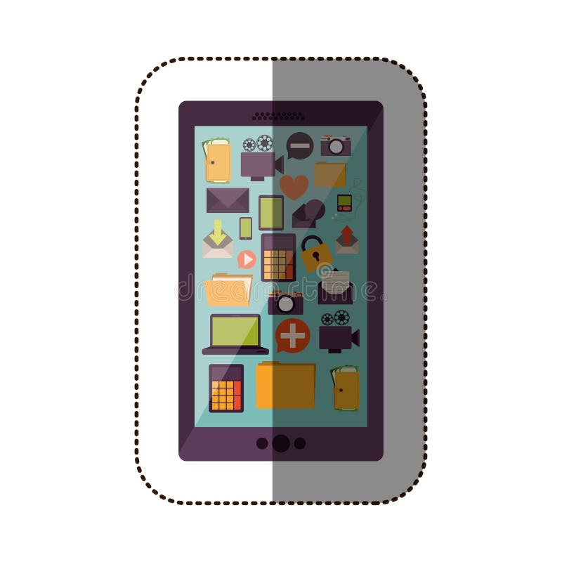 Color Sticker with Cell Phone with Screen Icons Stock Illustration ...