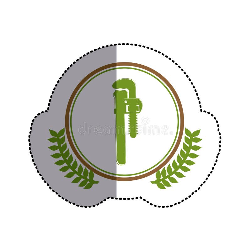 Color Sticker Circle with Pipe Wrench and Olive Branchs and Middle ...