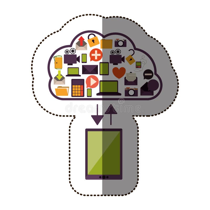 Color Sticker with Cloud Service with Apps Set and Tablet Stock ...