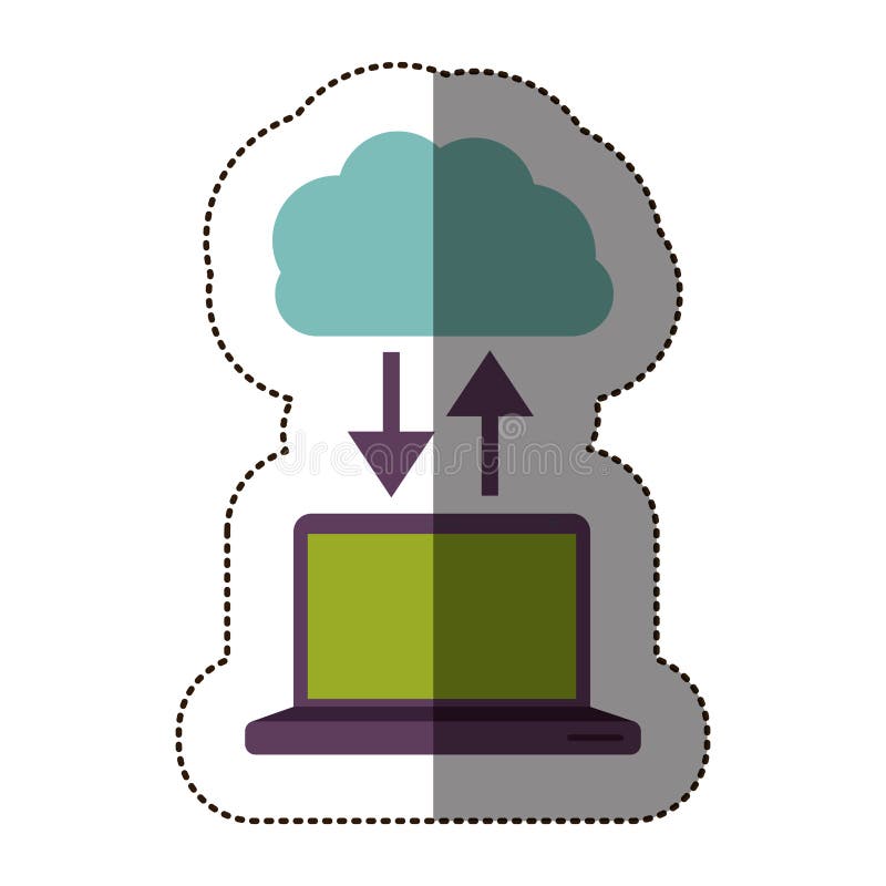 Color Sticker with Cloud Service and Laptop Computer Stock Illustration ...
