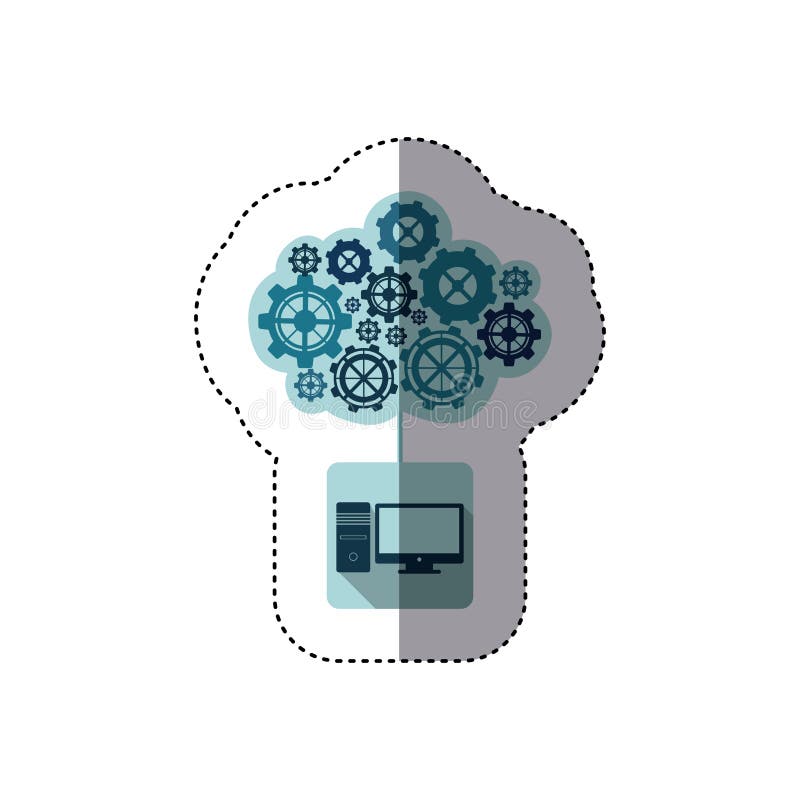 Color Sticker with Concept of Maintenance Service of Desktop Computer ...