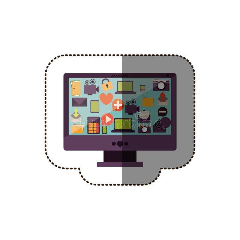 Color Sticker with Desktop Computer Screen Icons Stock Illustration ...
