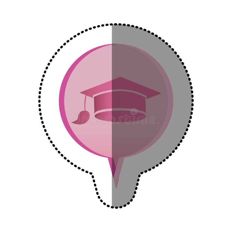 Color Sticker with Graduation Hat Icon in Circular Speech Stock ...