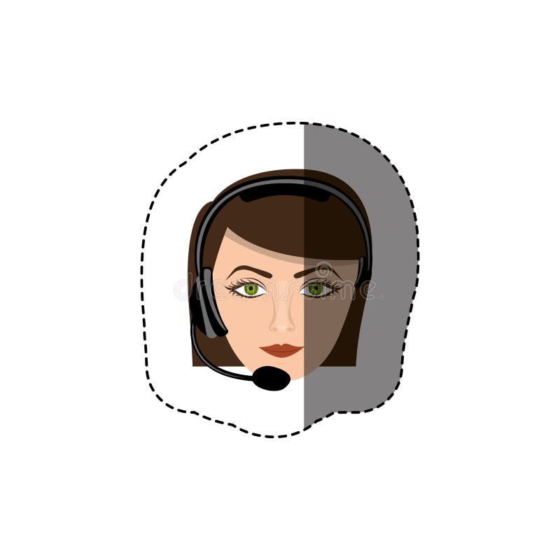 Color Sticker with Head of Female Customer Service Stock Illustration ...