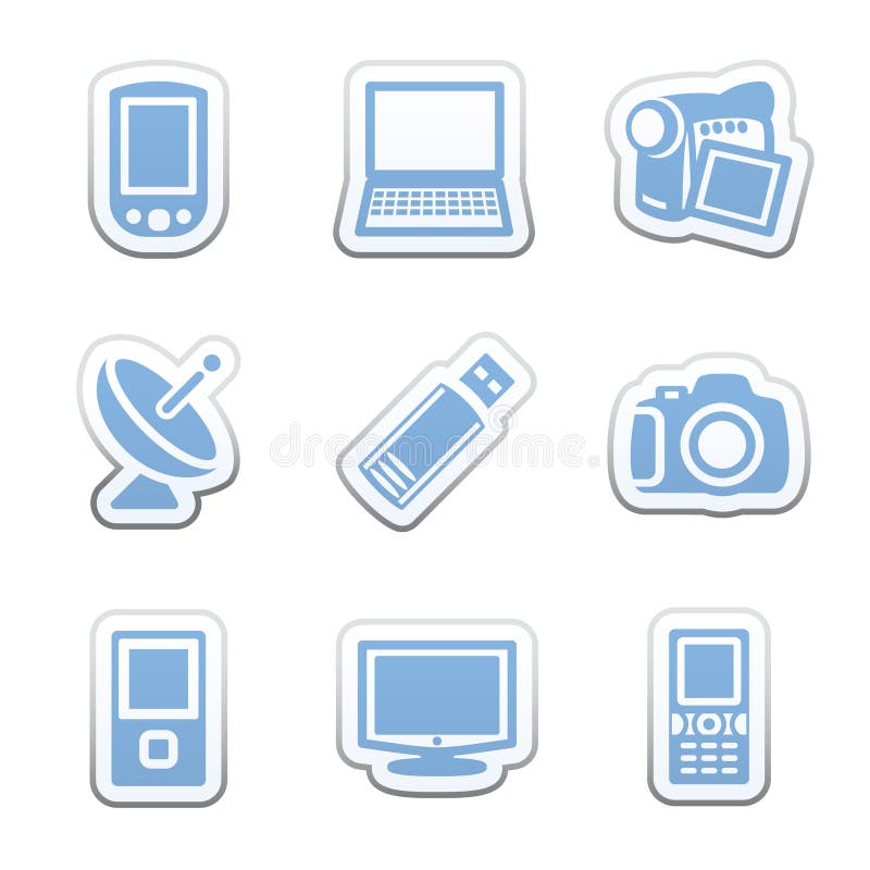 Electronic Computer Icon Set 1 Stock Vector - Illustration of blue ...
