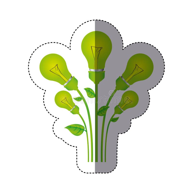 Color Sticker Silhouette with Set of Bulb Light with Stem and Leaves ...