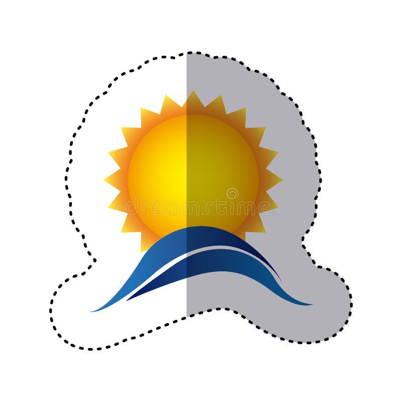 Color Sticker with Sun Over Sea Waves Stock Illustration - Illustration ...