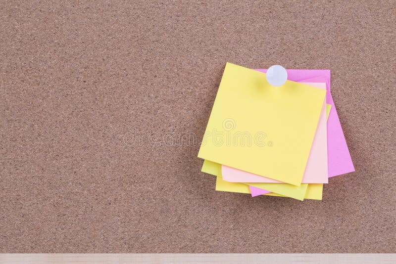 Color Sticky Note on Cork Board with Blank Notes, Empty Space for Text ...