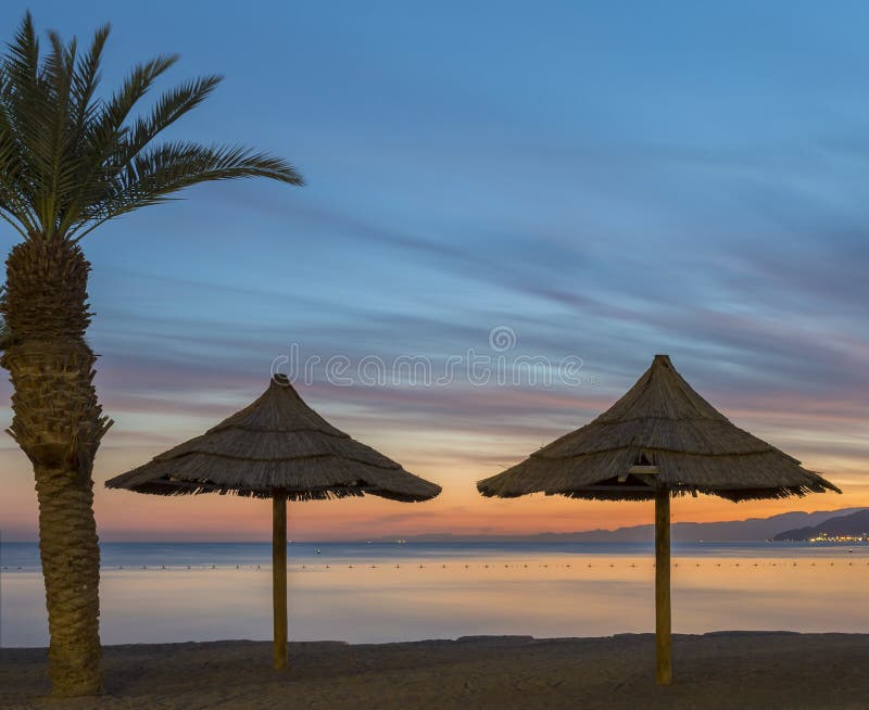 Color Sunset on a Beach of Eilat Stock Image - Image of blue, beach ...