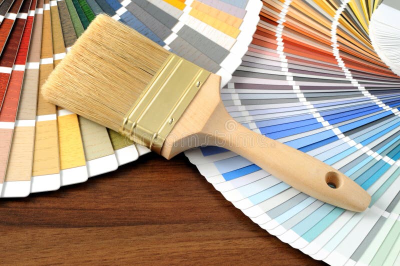 Color Swatch on a Table with a Paintbrush Stock Photo - Image of ...