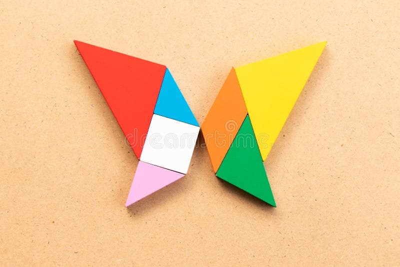 Color Tangram Puzzle in Flying Bird Shape on White Background Stock ...