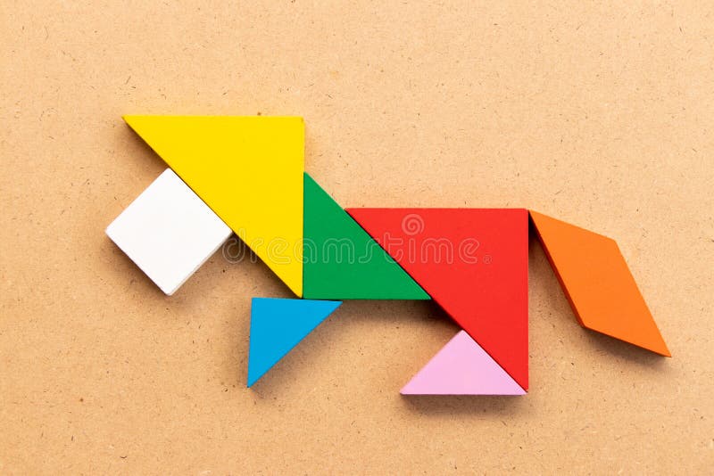 Color Tangram in Lion Shape on Wood Bacground Stock Image - Image of ...