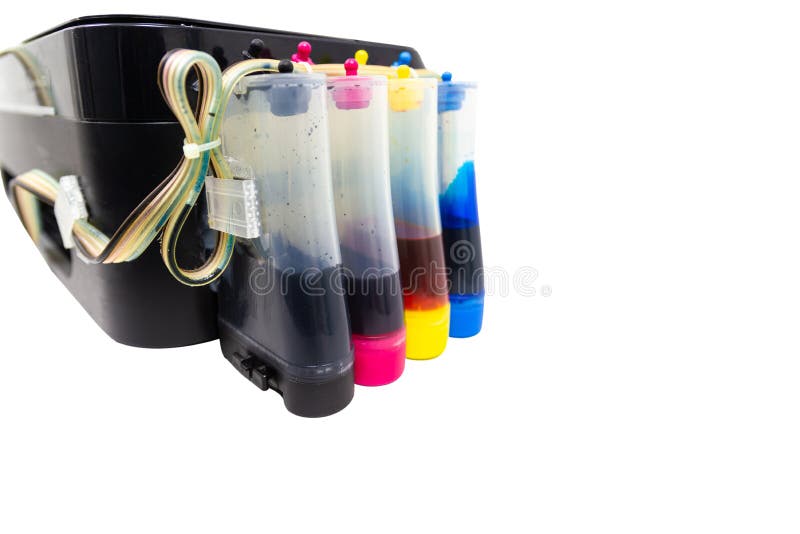 Color Tank On Inkjet Printer With Installed On The Outside Of The ...