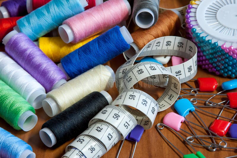 Color a Thread, a Measuring Tape and Pins Stock Photo - Image of tape ...
