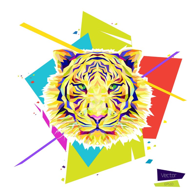Color tiger head. stock vector. Illustration of poly - 79686156