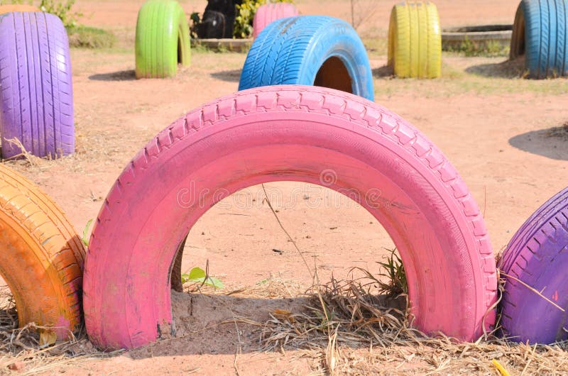 Color Tires for Children Exercise Stock Photo - Image of tread ...