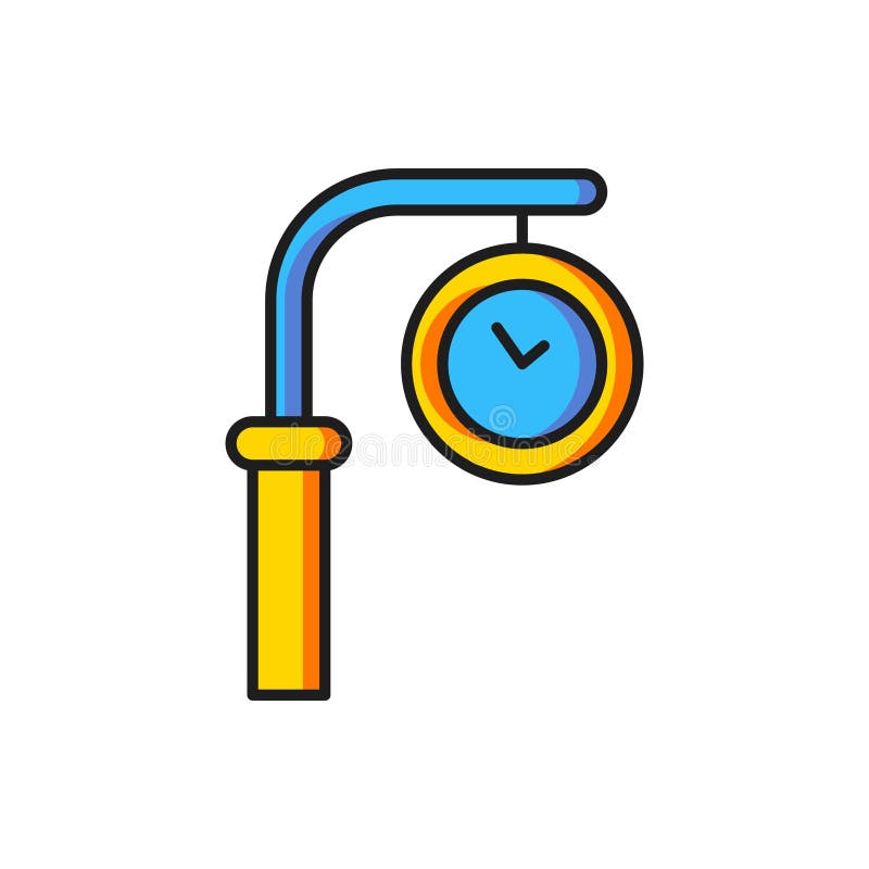 Color Train Station Clock Icon Isolated on White Background. Flat ...