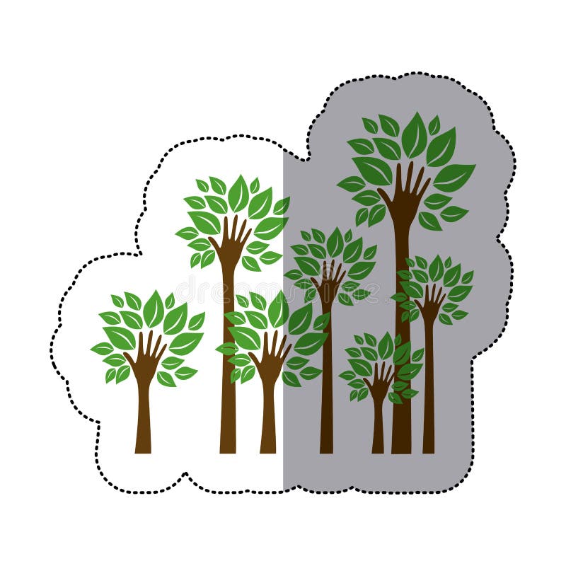 Color Trees with Stem in Form Hand Icon Stock Illustration ...