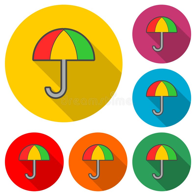 Color Umbrella Icon or Logo, Color Set with Long Shadow Stock ...