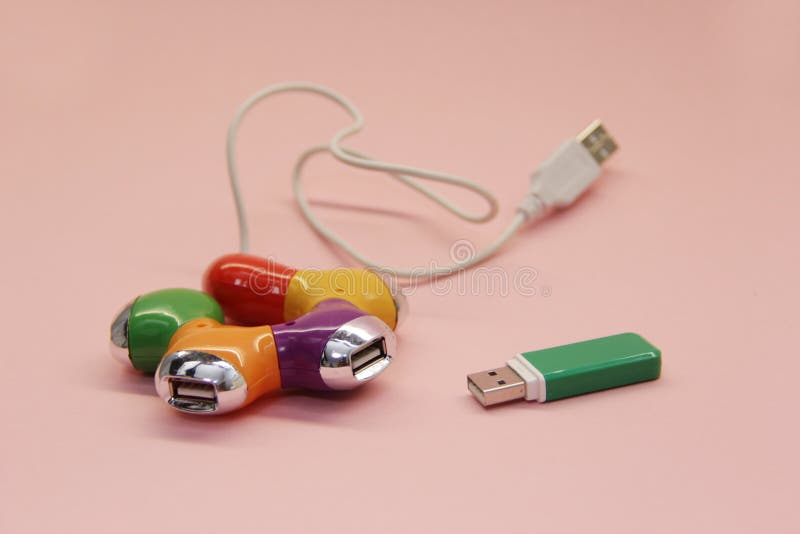 Color USB Adapter and Green Flash Drive on a Light Background Stock ...