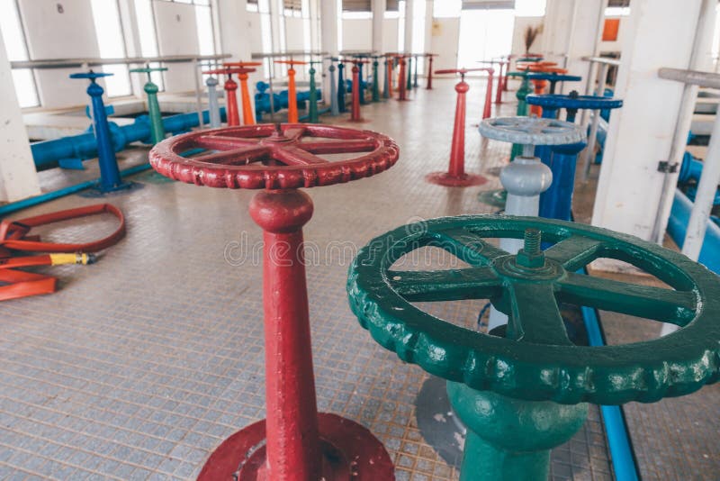 Color Valves at Water Treatment Plant Stock Photo - Image of gate, blue ...