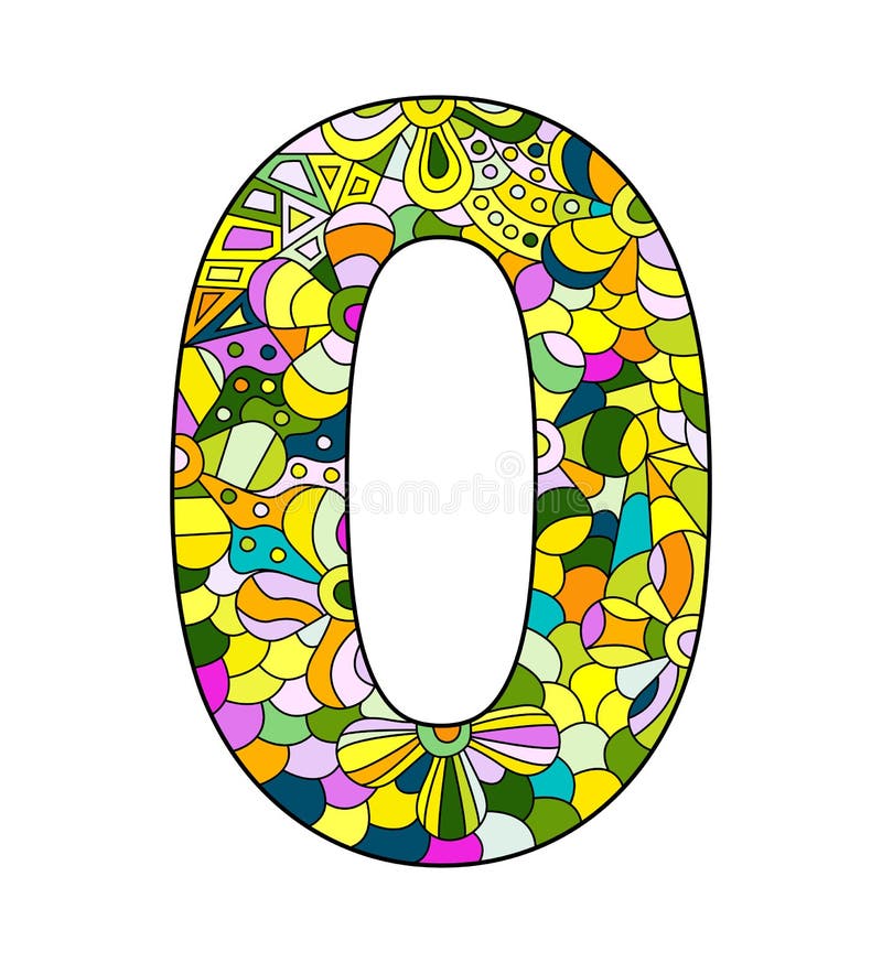 Color Vector Illustration, the Number Zero in the Style of Zentangle ...