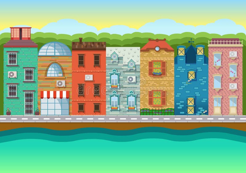 Color Vector Illustrations Urban Landscapes, Downtown Stock Vector ...