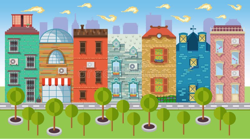Color Vector Illustrations Urban Landscapes and Downtown Stock Vector ...