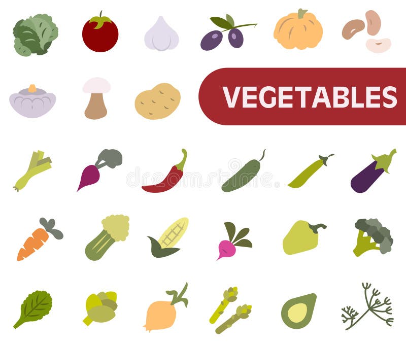 Color Vegetable Set Illustration. Vegetables for Different Tastes Stock ...