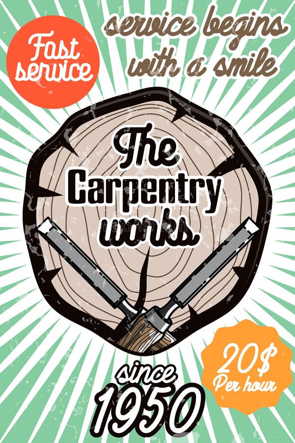 Color Vintage Carpenter Poster Stock Vector - Illustration of banner ...