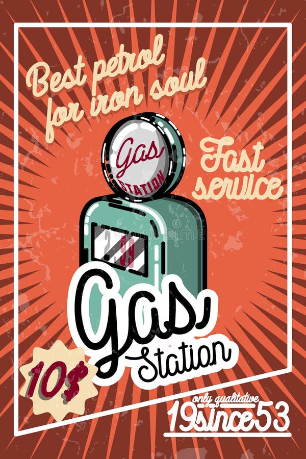 Color Vintage Gas Station Poster Stock Vector - Illustration of reto ...