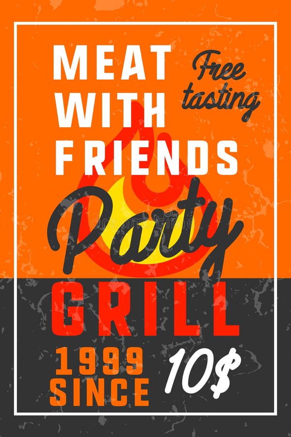 Color Vintage Grill Party Banner Stock Vector - Illustration of grilled ...