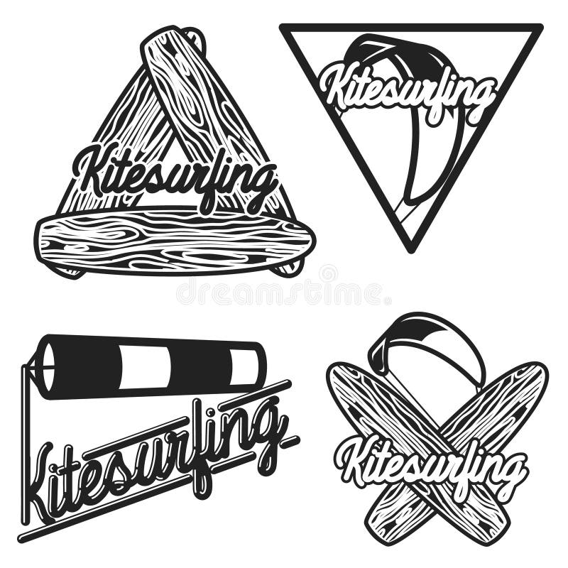 Color Vintage Kitesurfing Emblems Stock Vector - Illustration of ...