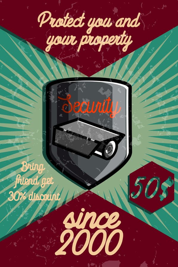 Color Vintage Security Poster Stock Vector - Illustration of button ...