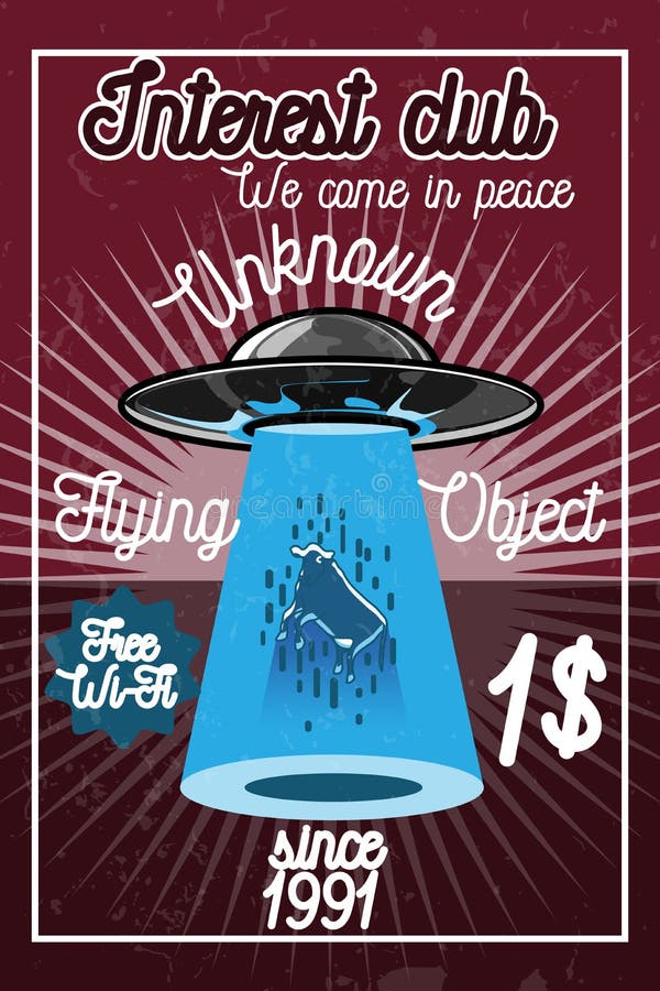 Color vintage ufo poster stock vector. Illustration of poster - 80882036