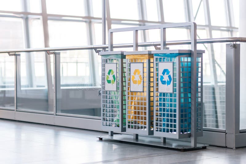 Color Waste Sorting Bins Indoors, Space for Text Stock Image - Image of ...