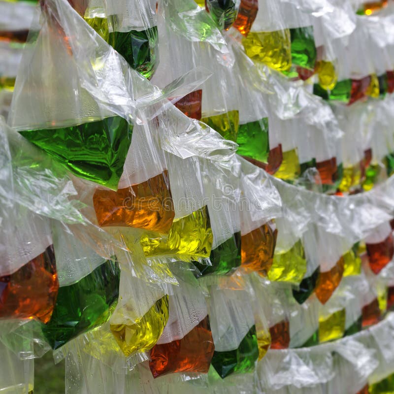 Color Water in the Translucent Plastic Bags Stock Photo - Image of hang ...