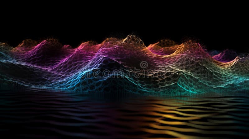 Color Waves on Black Background Generative AI Stock Illustration - Illustration of wallpaper ...