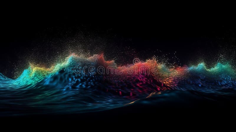 Color Waves on Black Background Generative AI Stock Illustration ...
