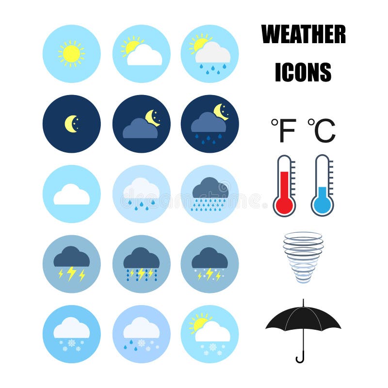 Color Weather icons set. stock vector. Illustration of simple - 91786996