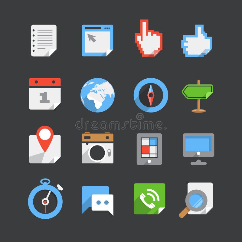 Color Web Interface Icons Collection Stock Vector - Illustration of ...