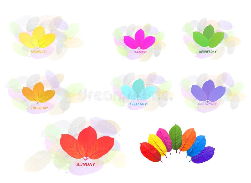 Color of the Week Made by Leaves Isolated on White Stock Illustration ...