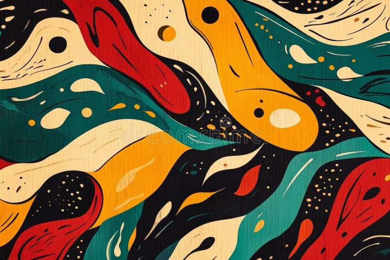 Color Woodcut Pattern with Shapes and Flowing Lines. Stock Image ...