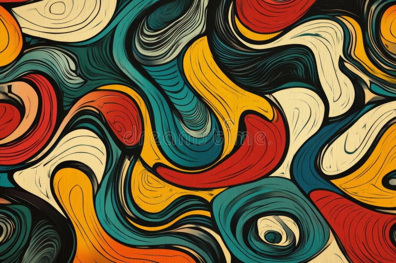 Color Woodcut Pattern with Shapes and Flowing Lines. Stock Image ...