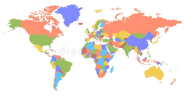 Color World Map with the Names of Countries and Flags. Political Map ...