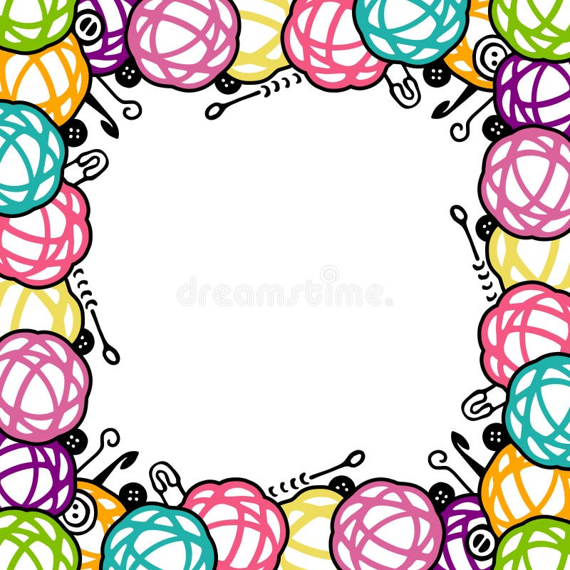 Color Yarns Balls. Square Frame. Doodle Seamless Pattern. Vector ...
