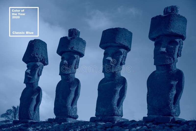 Color of the Year Classic Blue. Easter Island Moai Background Editorial ...