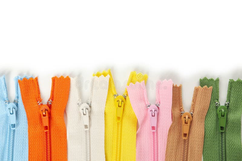 Color Zippers Isolated on White Background, Space for Text Stock Image ...