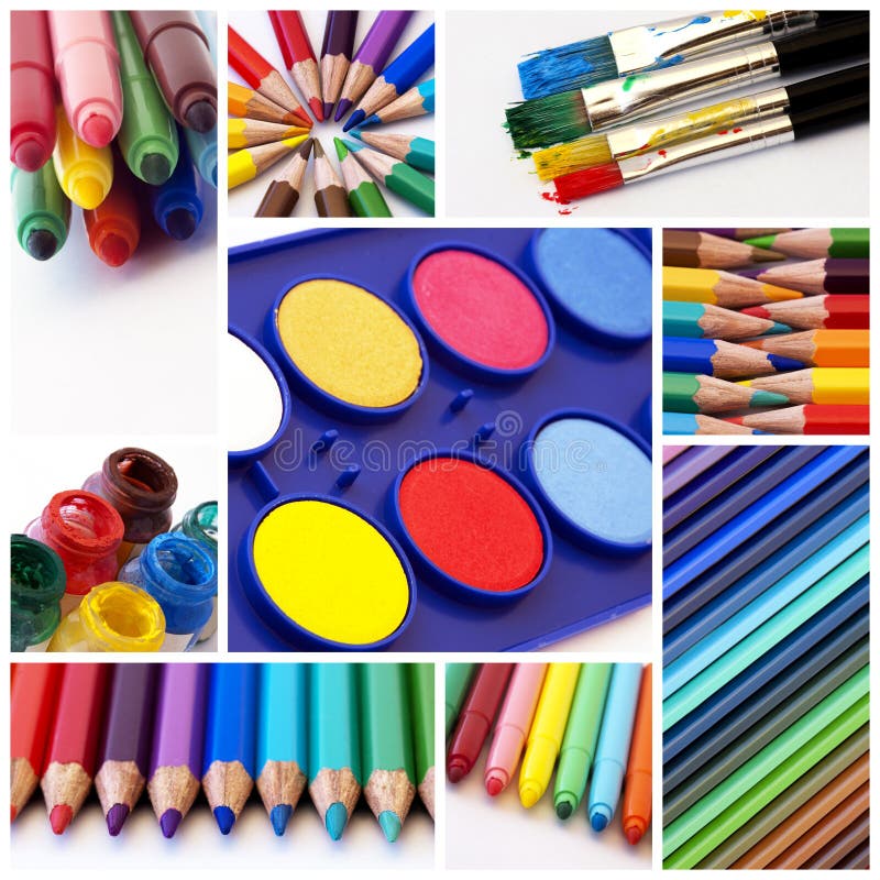 Colora il colllage immagine stock. Immagine di pennelli - 15958049